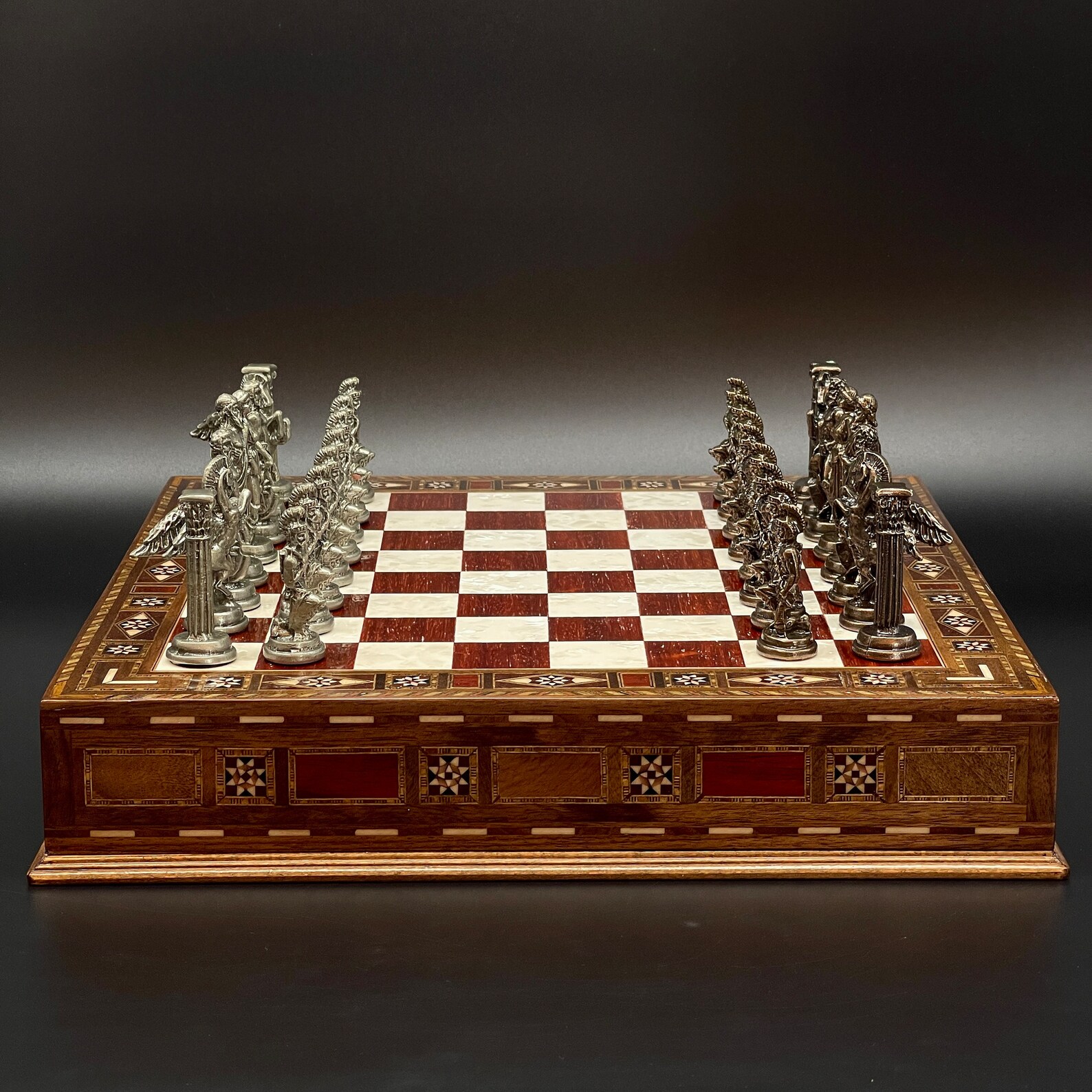 Personalized Wooden Chess Set With Storage, Pegasus Metal Chess Pieces ...