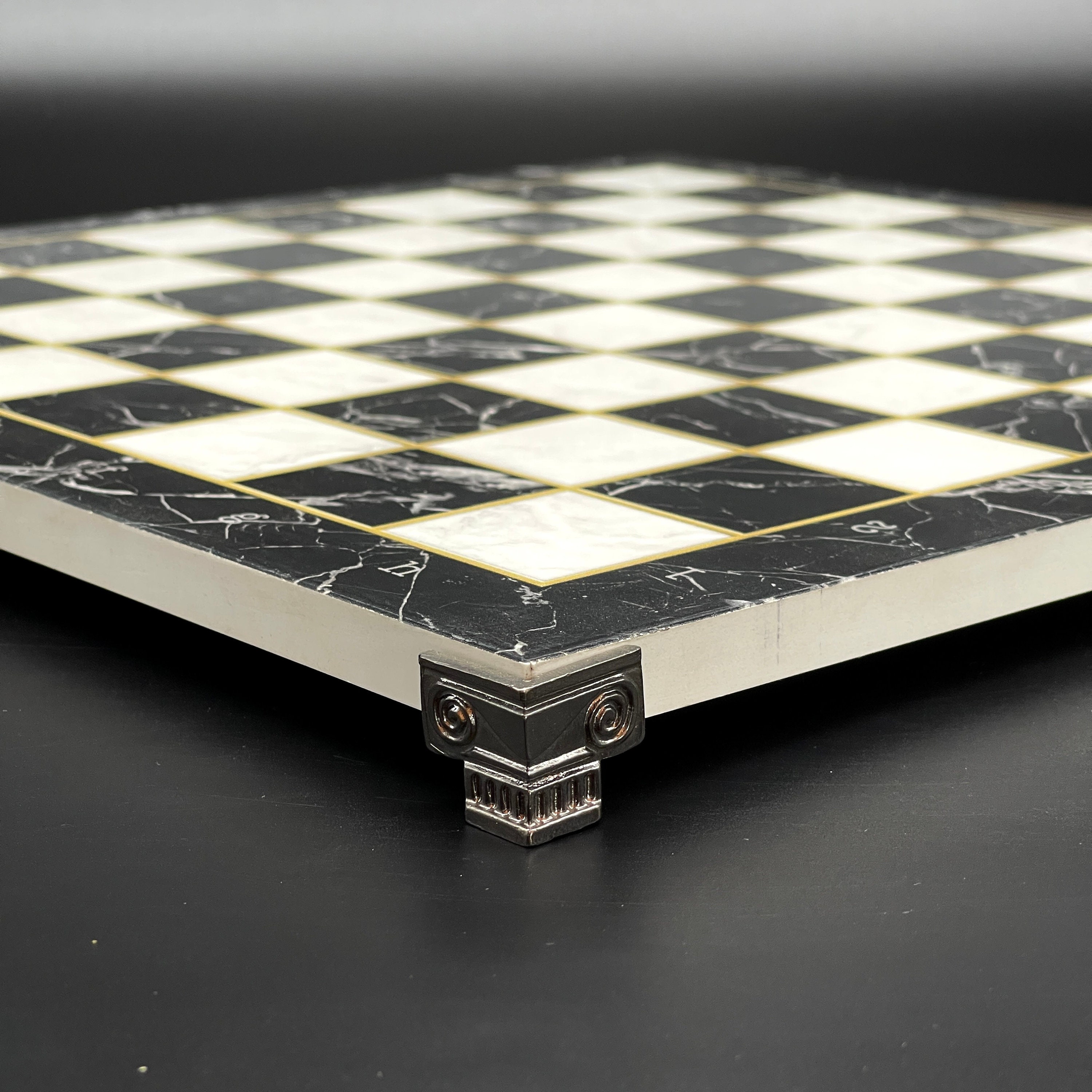 14" Black Marble Pattern Wooden Chess Set With Black Metal Chess Pieces ...