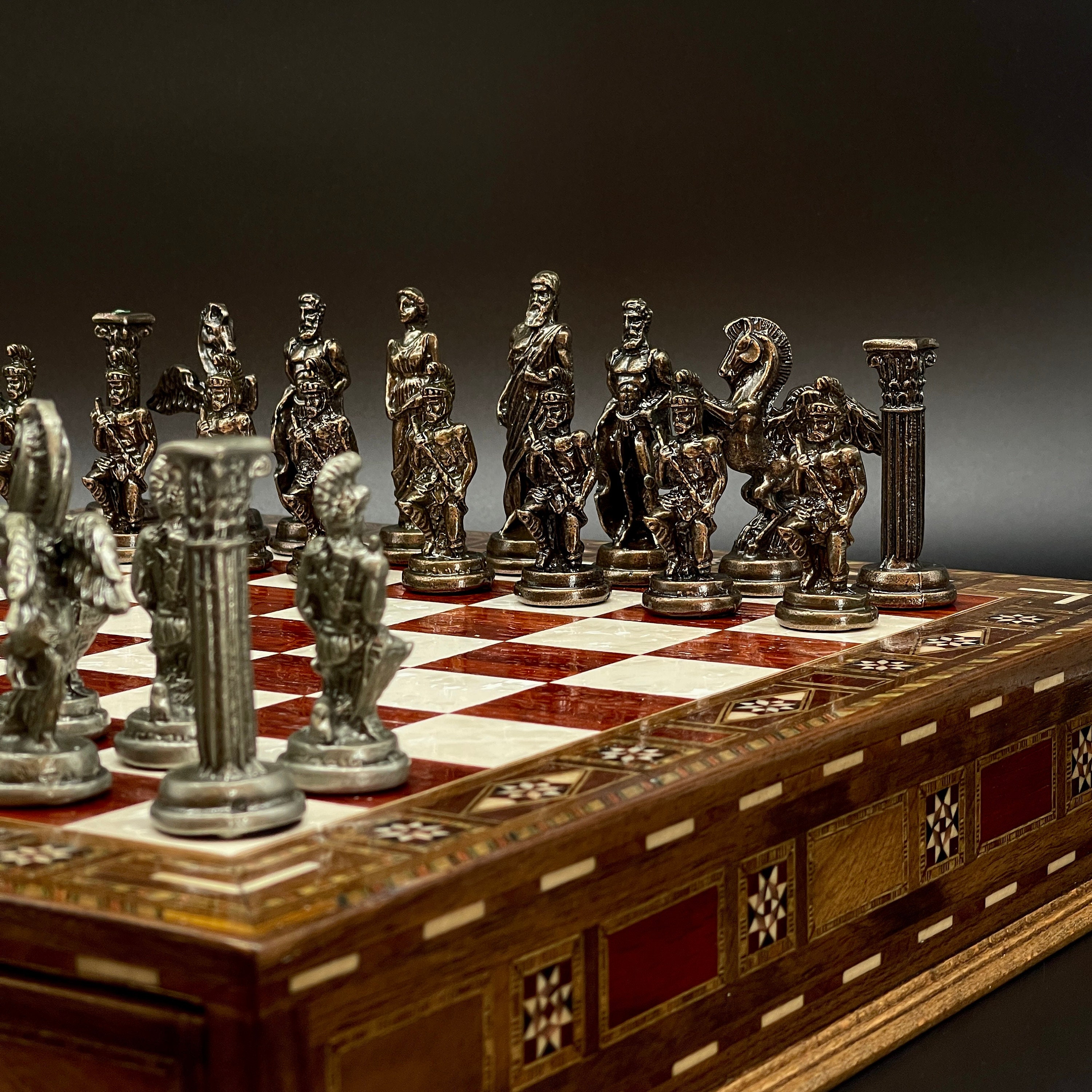 Personalized Wooden Chess Set With Storage, Pegasus Metal Chess Pieces ...