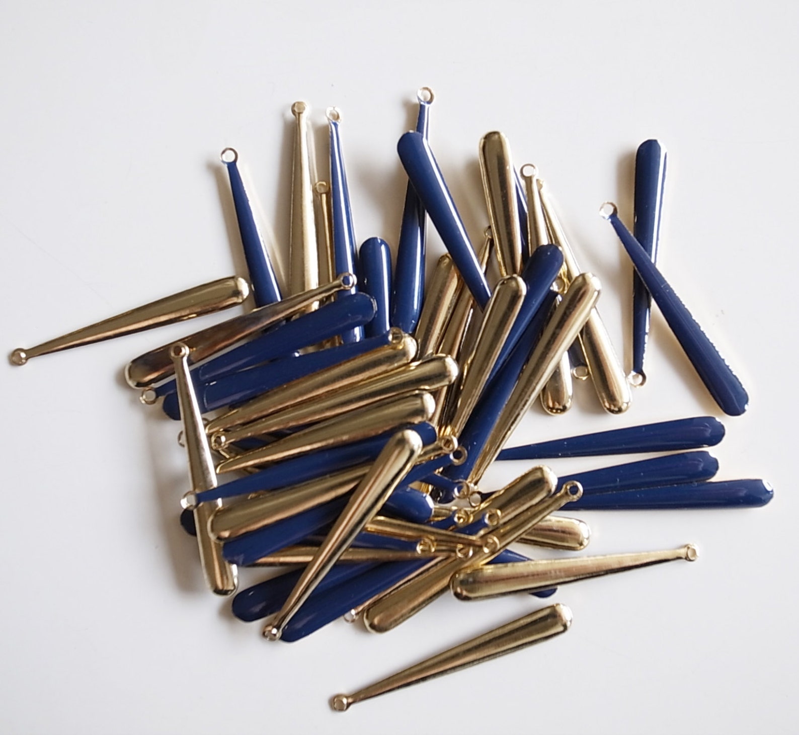 50 Vintage Solid Royal Blue Indigo Epoxy Poly Resin on Brass | Etsy