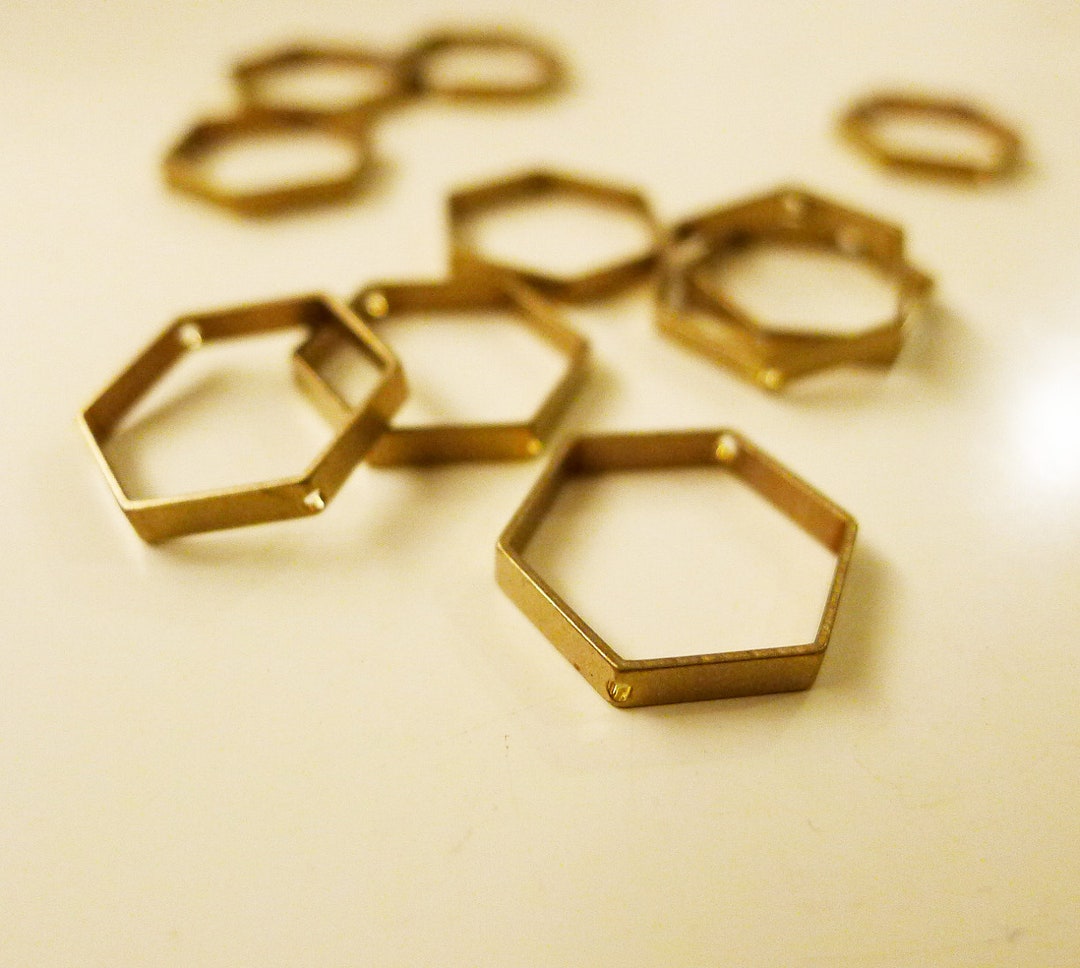10 Pieces of Newly Made Cut Raw Brass Tube Outline Charm in Hexagon ...