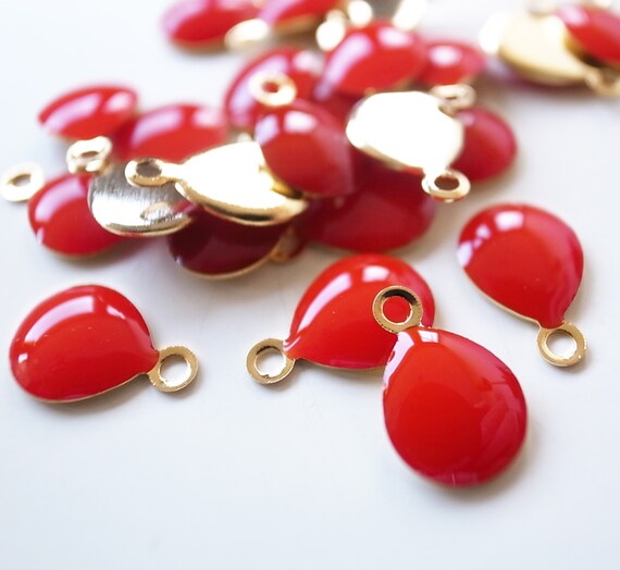 35 pcs solid red resin charm on gold tone base 7x10mm | Etsy