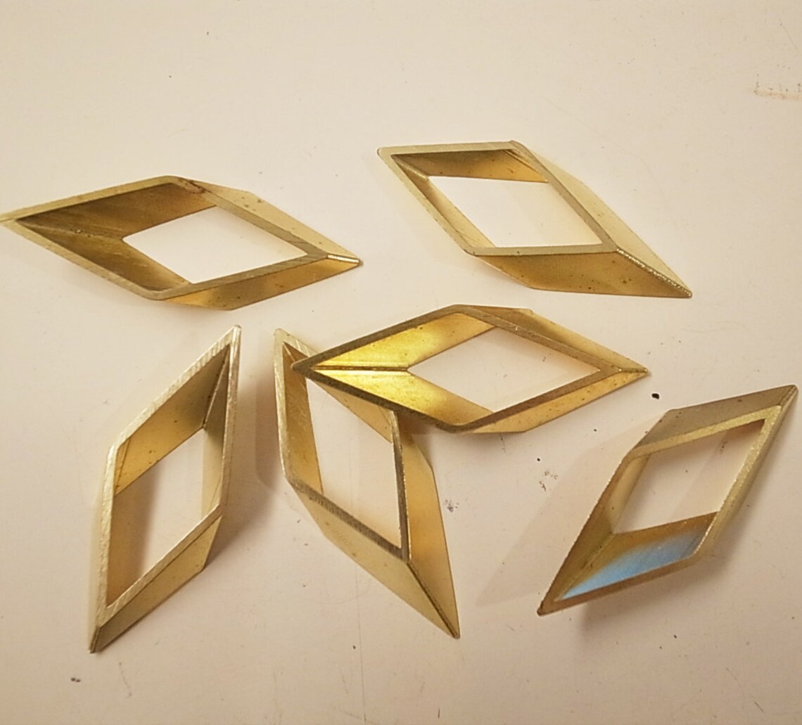 10 Pcs of Very Thick Raw Brass Tube Charm in Rhombus Geometric Shape ...