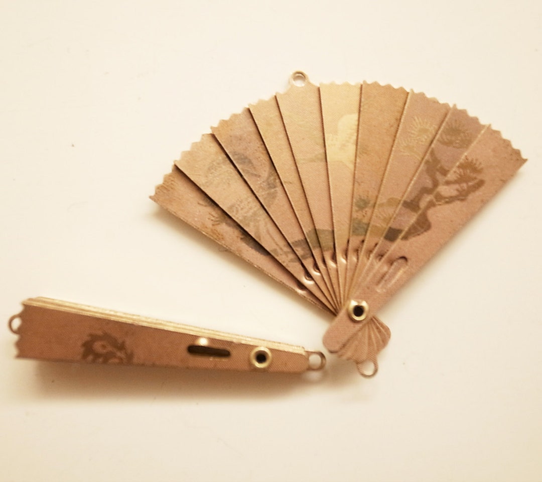 6 Pcs of Vintage Brass Folding Fan Charm Rare Bird Phoenix Different ...