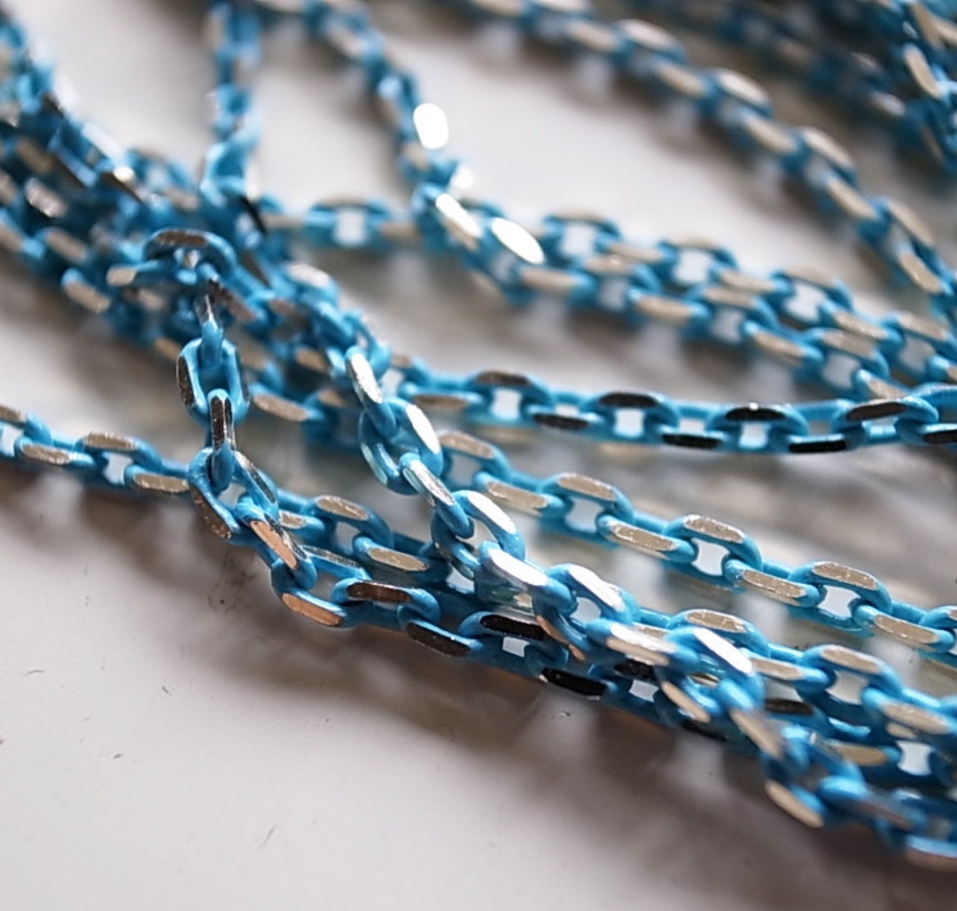 Colored Brass Chain With Cut Facet Sky Blue Enamel for Necklace Finding ...