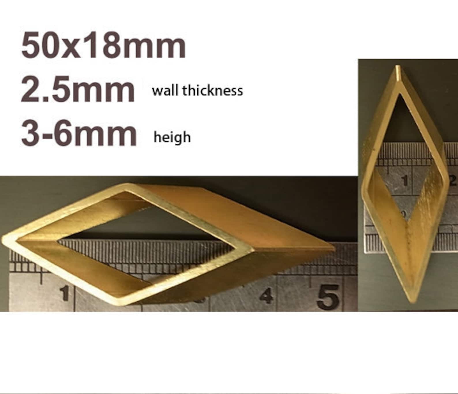 10 Pcs of Very Thick Raw Brass Tube Charm in Rhombus Geometric Shape ...