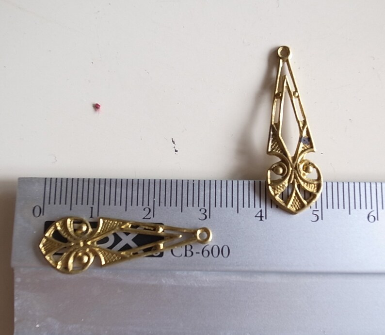 12 Vintage Die Cut Metal Filigree Charm With Triangle and Heart Drop ...