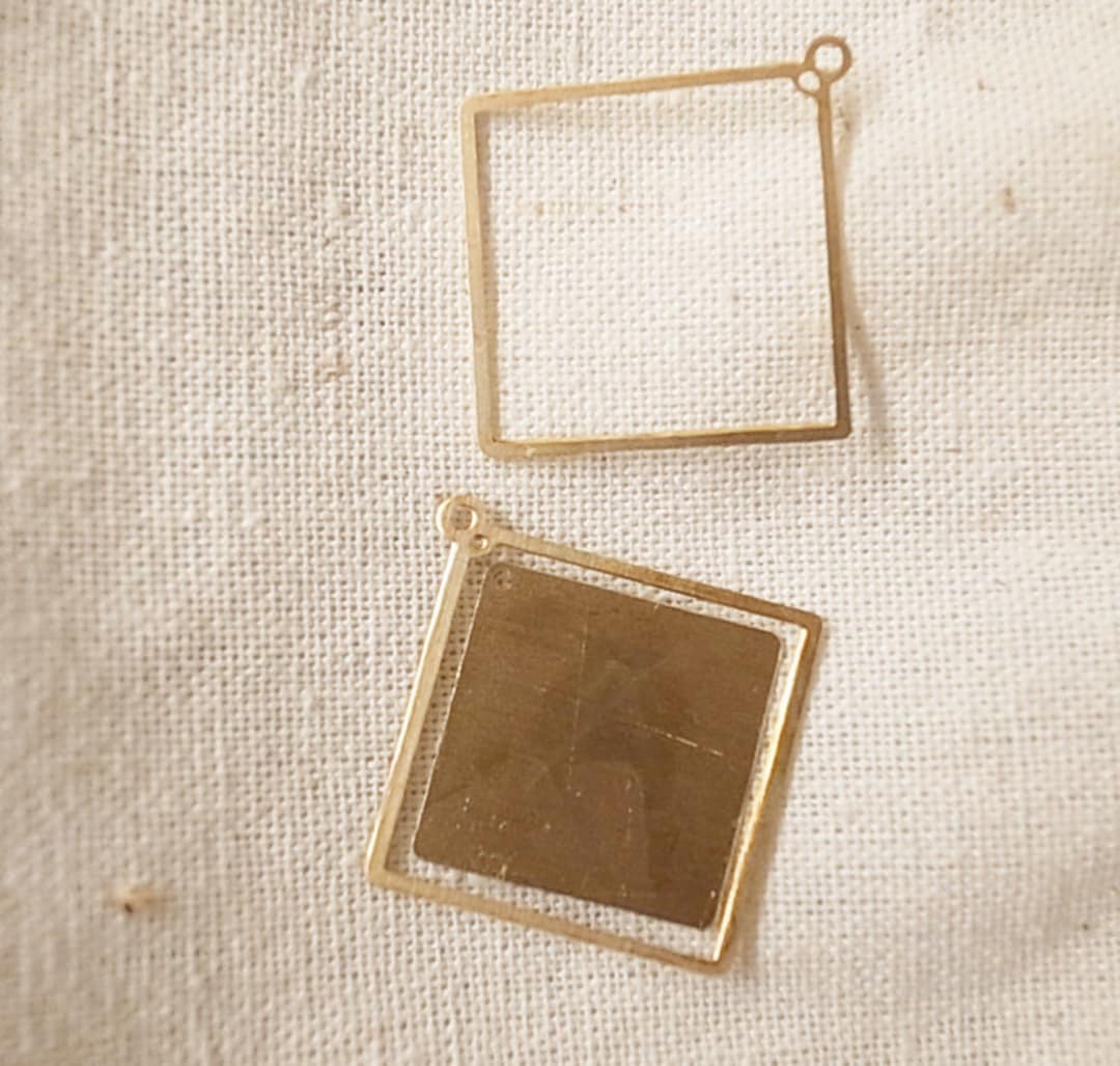 50 Newly Made Raw Brass Stamping Square Outline Die Cut Charm 18x18 X 0 ...