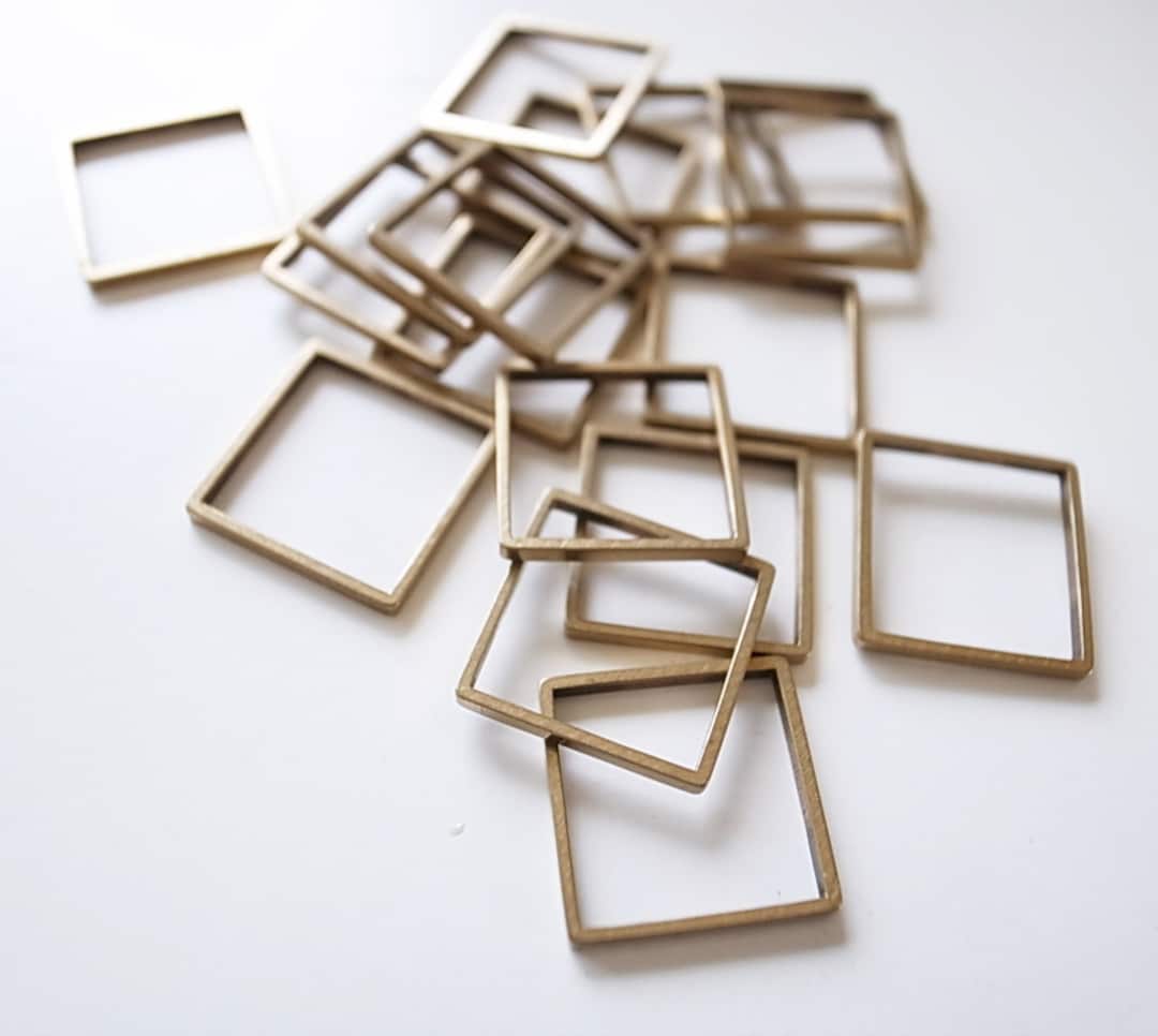 20 Pieces of Vintage Cut Raw Brass Tube Outline Charm in Square Box ...