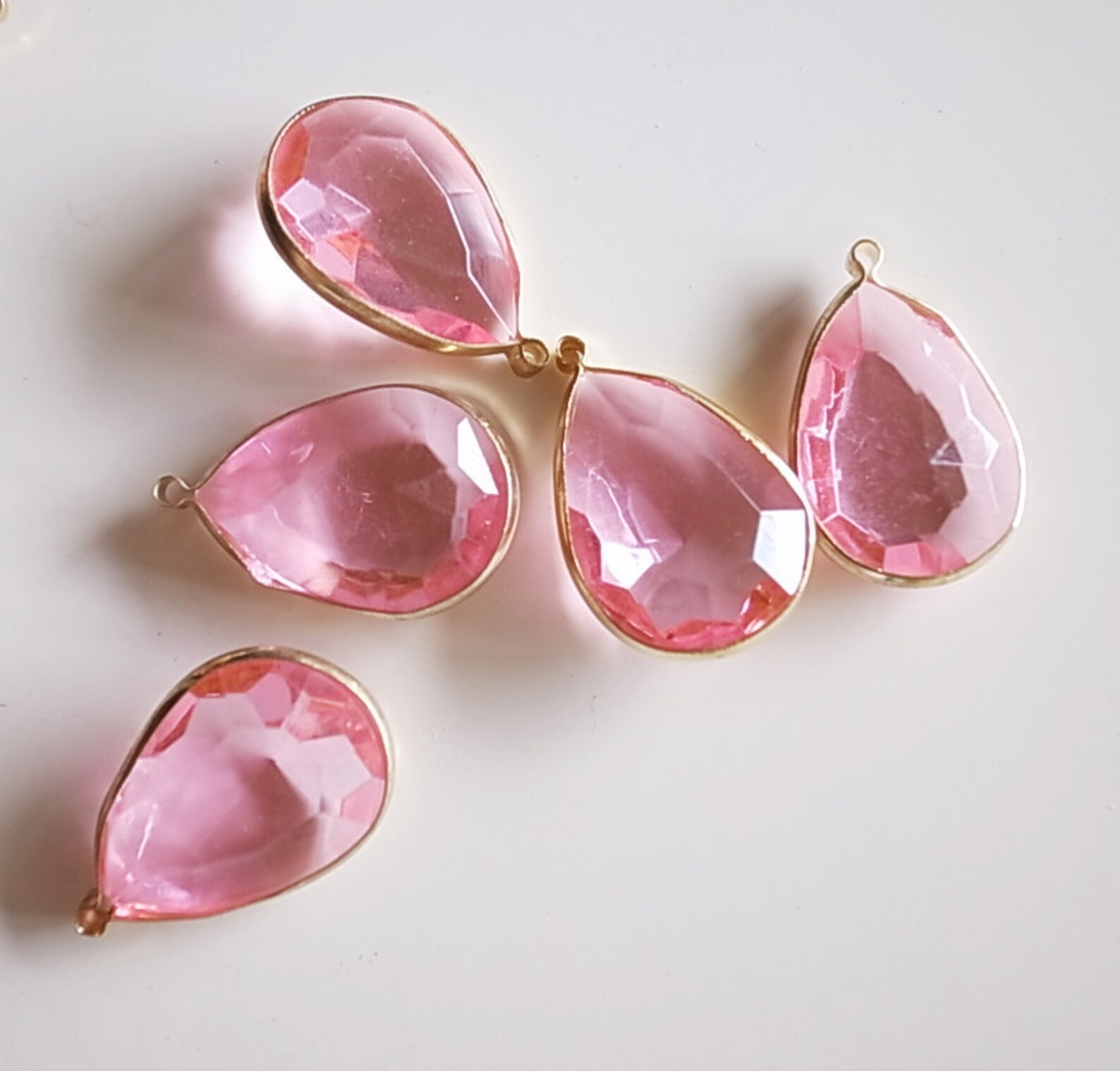 5 Large Vintage Light Pink Acrylic Drop Beads With Gold Color - Etsy