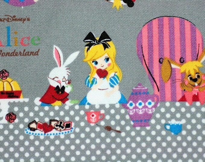 Disney Character Kawaii Alice in Wonderland Print Japanese Fabric GREY ...