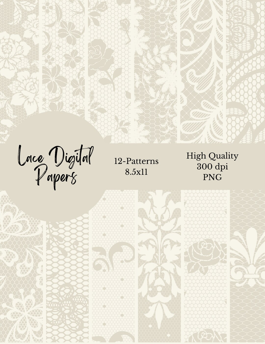 DIGITAL PAPER LACE: off White Lace, Beige Lace, Junk Journal, Wedding ...
