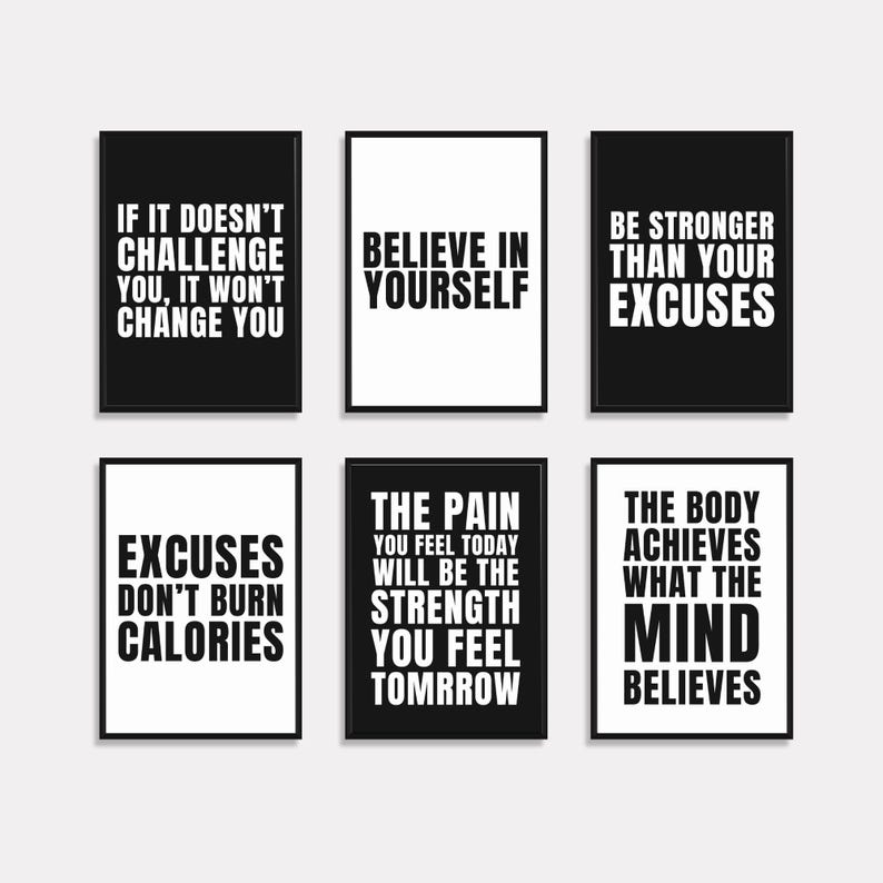 Home Gym Wall Art Decor Set of 24 Posters Health and Fitness Pack Home ...