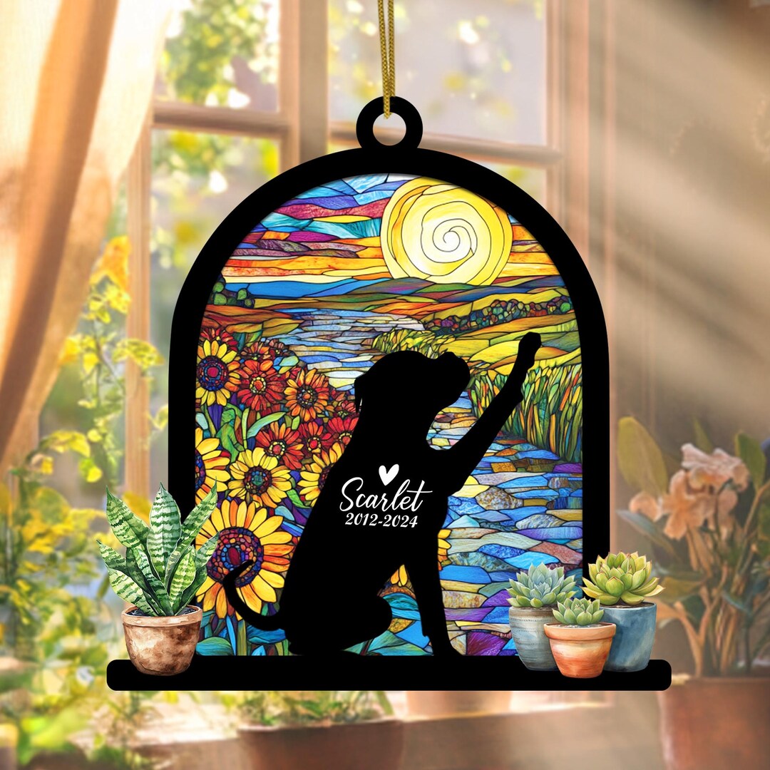 Personalized Boxer Dog Memorial Stained Glass Window Suncatcher ...