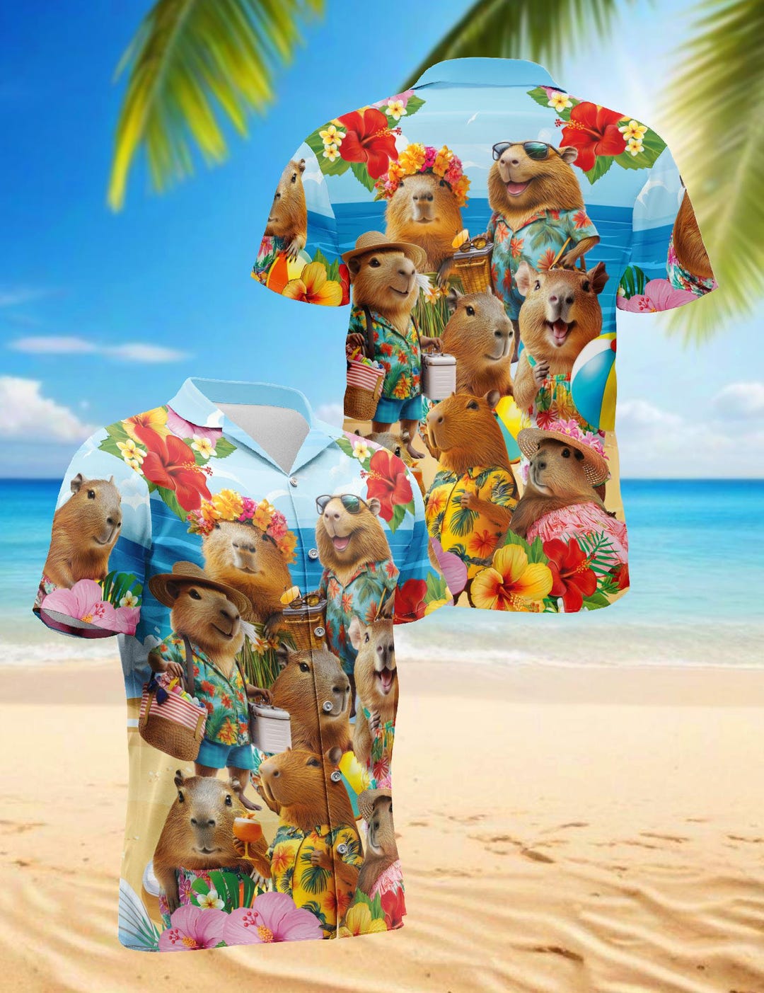 Tropical Capybara Hawaiian Shirt for Men, Tropical Vacation Shirt ...