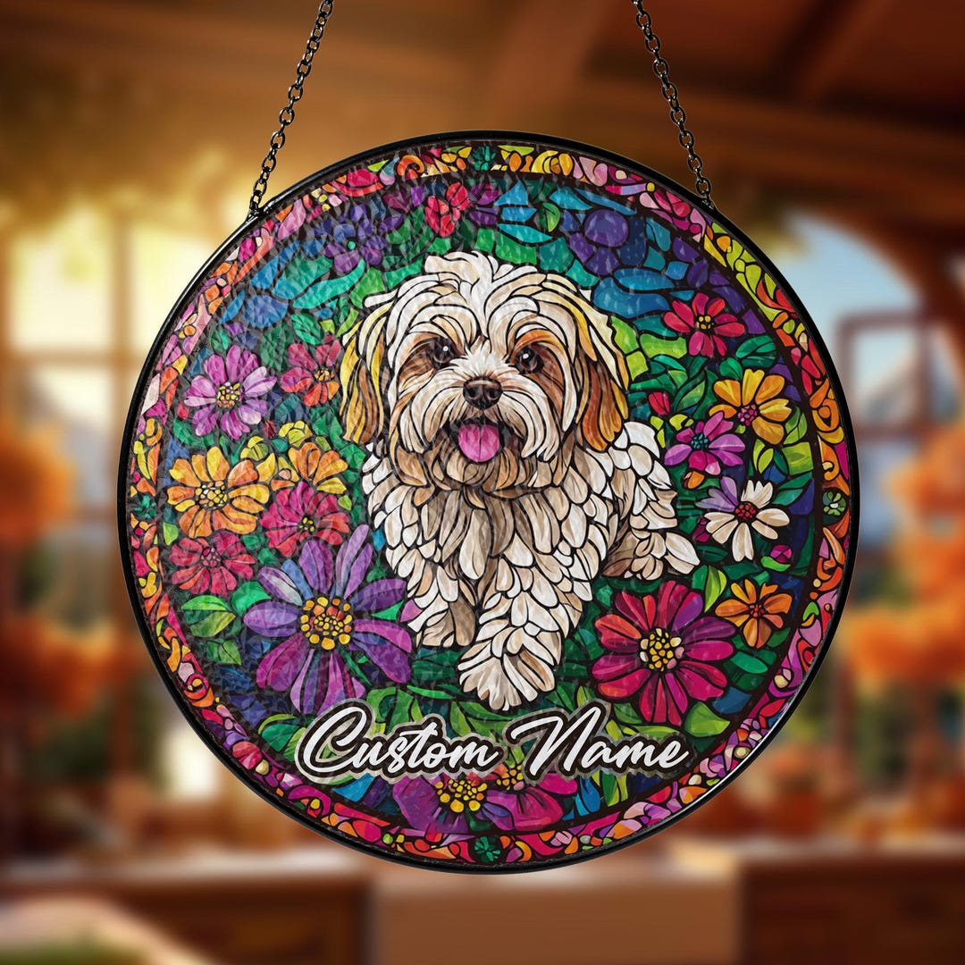Personalized Maltese Dog Memorial Circles Real Stained Glass, Pet Loss ...