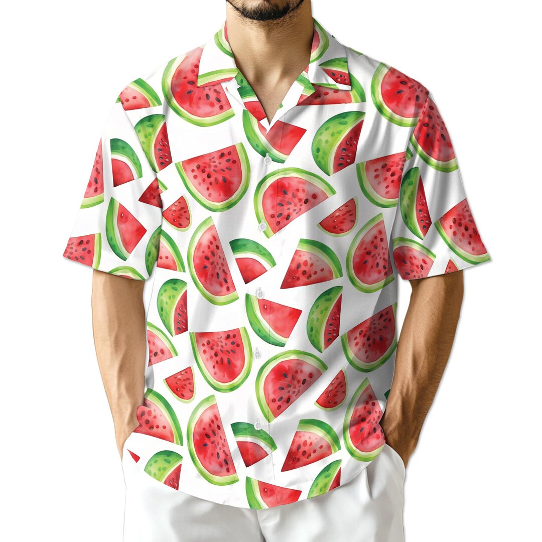 Water Melon Hawaiian Shirt for Men, Tropical Vacation Shirt ...