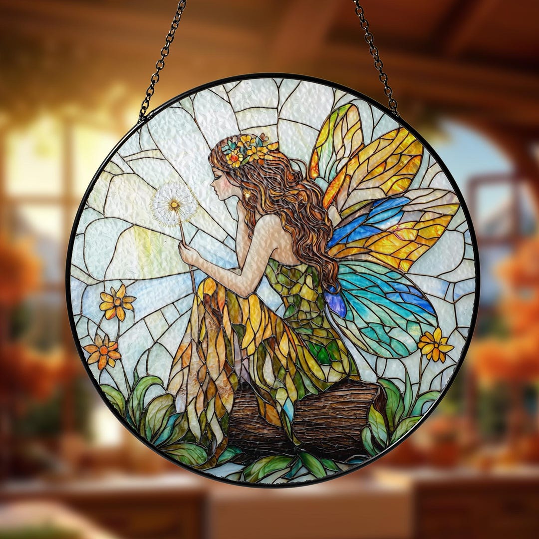 Enchanted Fairy Stained Glass Window Hanging, Colorful Suncatcher for ...