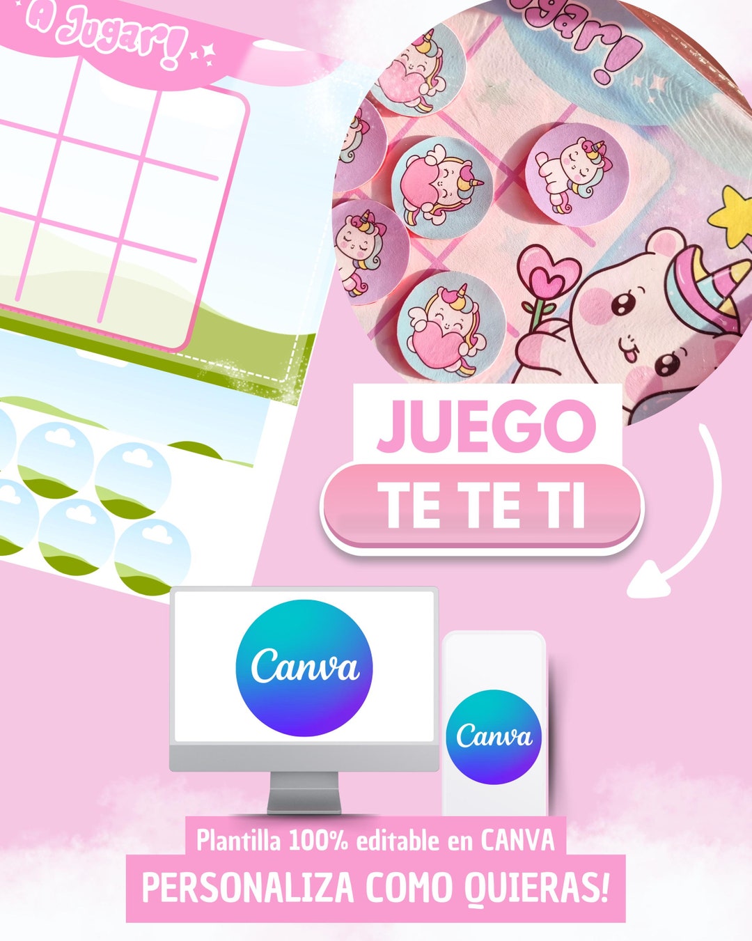 TA-TE-TI Printable Game Template Editable in Canva Tic-tac-toe Cat ...