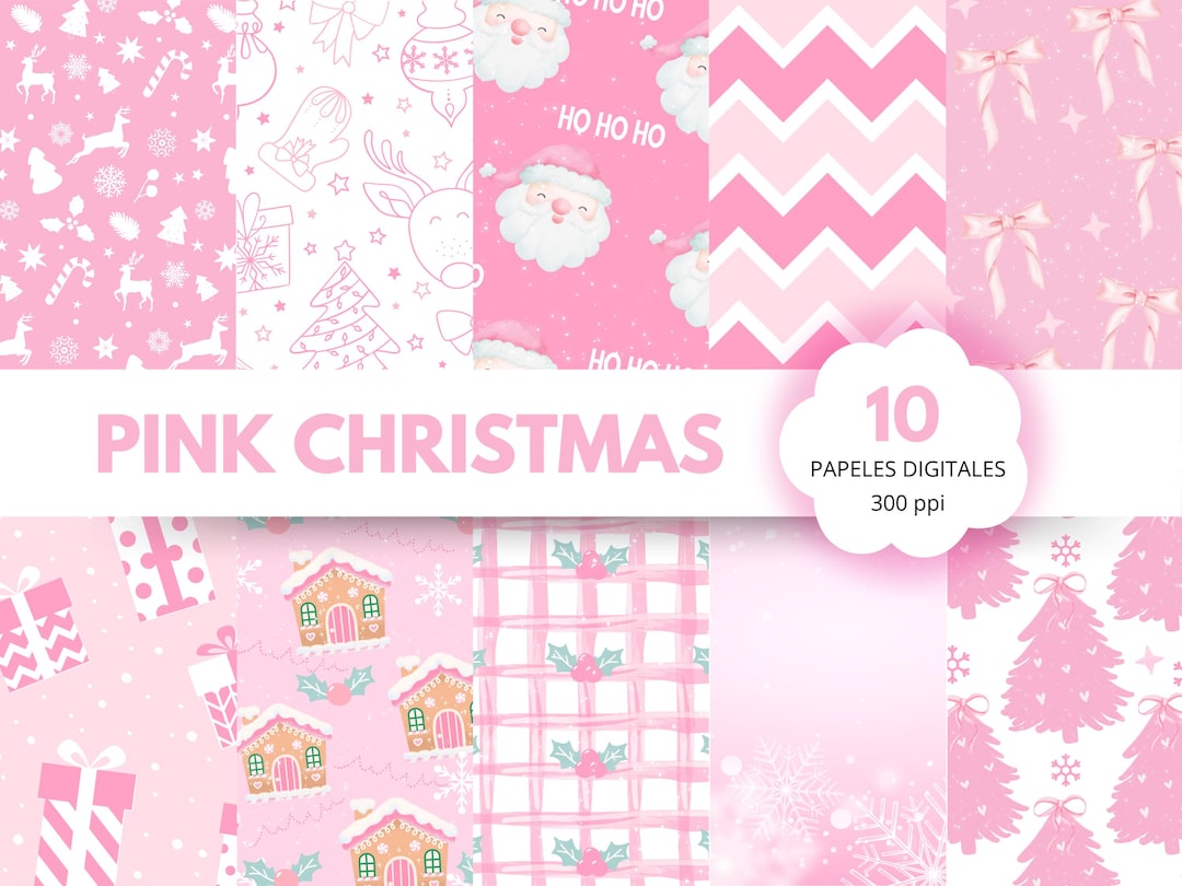 Pink Christmas Digital Paper, Christmas Scrapbook Paper Backgrounds ...