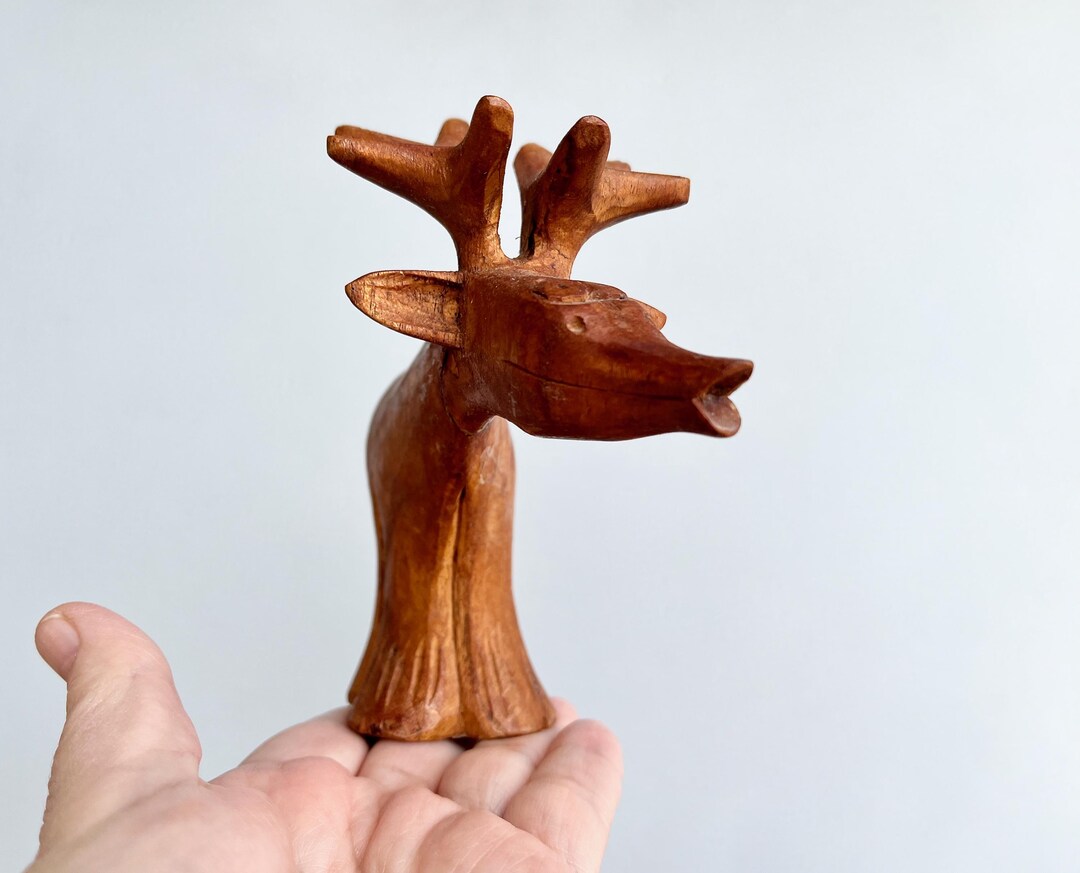 Vintage Handcrafted Modern Wooden Moose Sculpture, Wood Kissing Moose ...