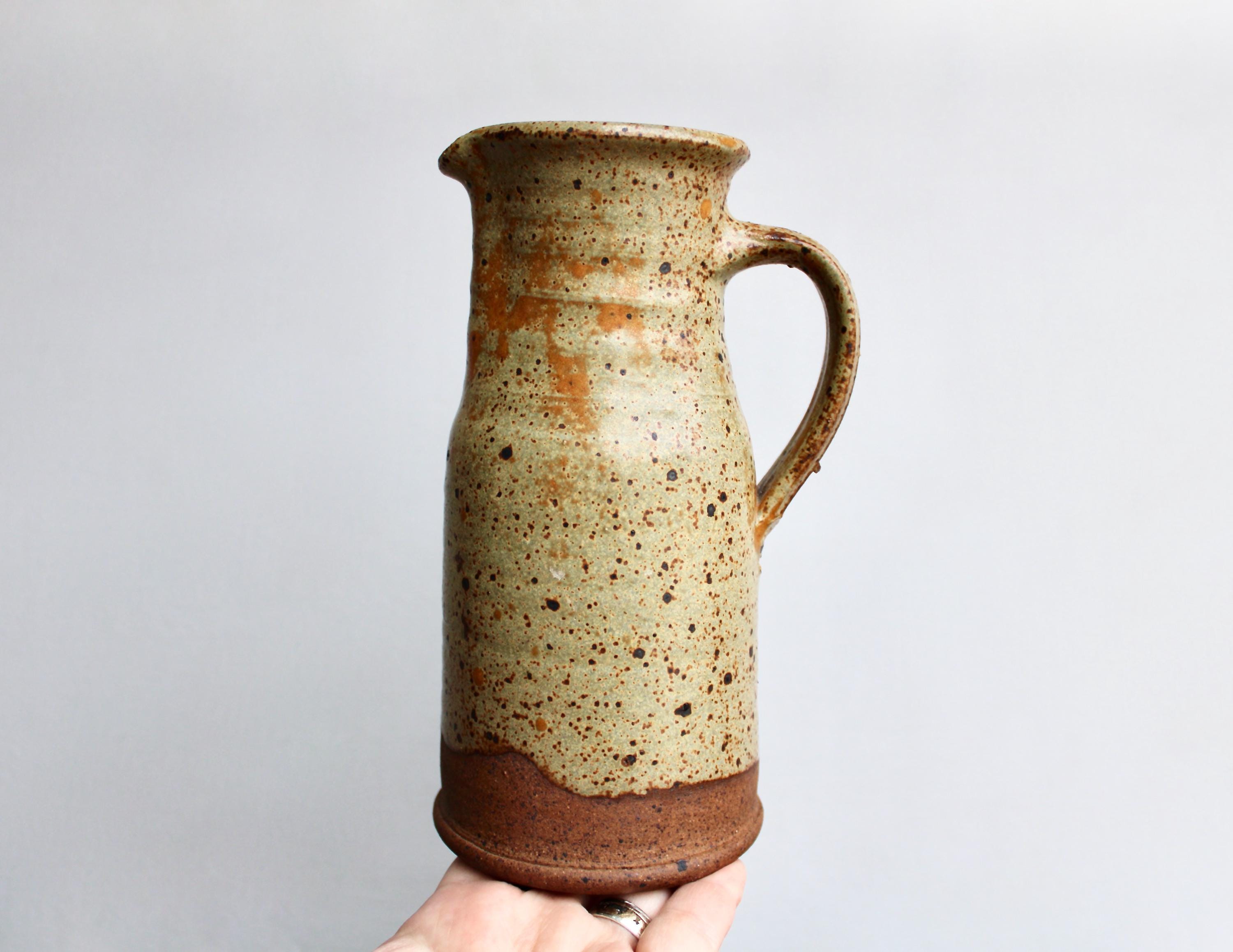 JMS Handcrafted Tall 550ml Studio Pottery Pitcher in Speckled Iron Rich ...