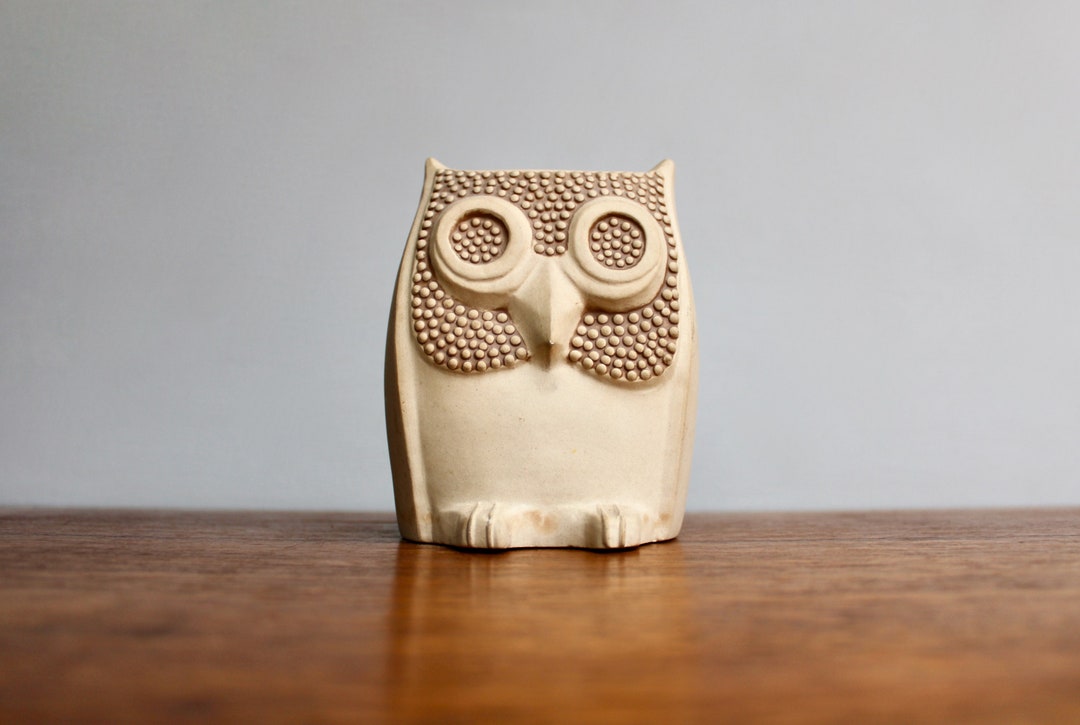 Rare 1988 Minimal Bisque Owl by Jerry Becker, 5" Tall Nubby Textured ...