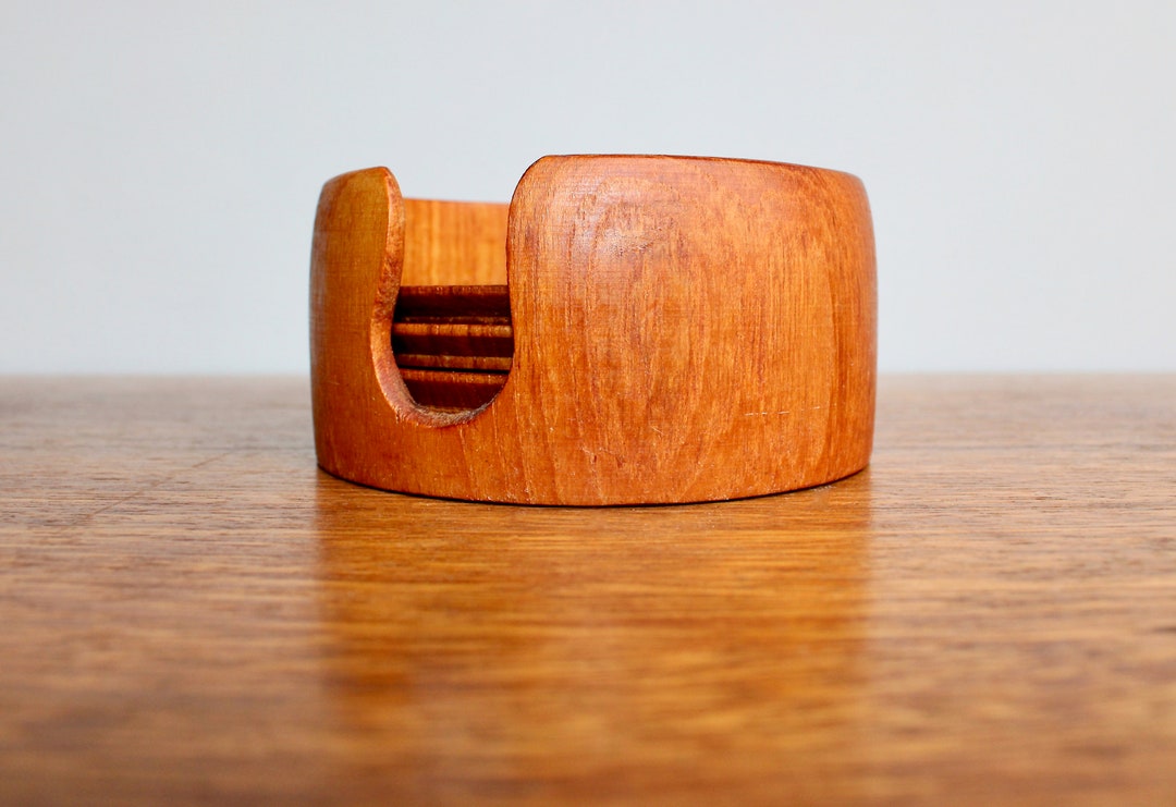 Handcrafted Vtg Teak Coaster Set From Denmark Mid Century Woodcraft ...