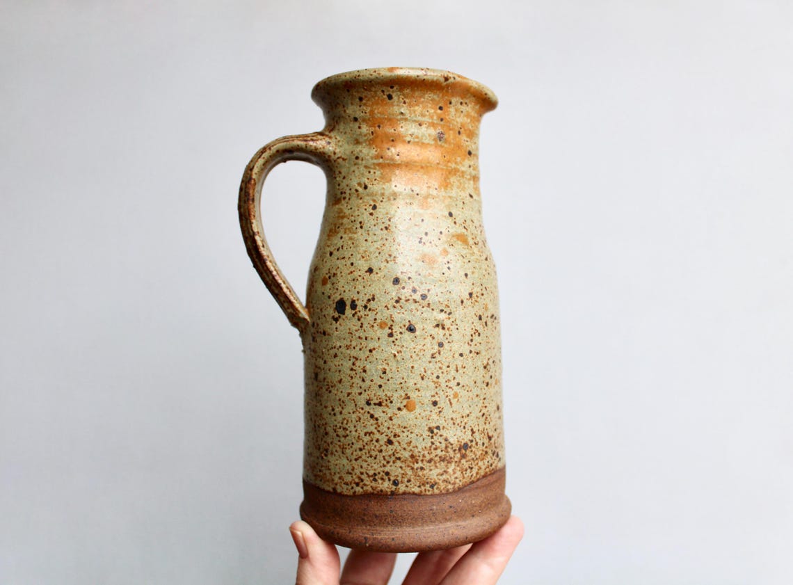 JMS Handcrafted Tall 550ml Studio Pottery Pitcher in Speckled Iron Rich ...