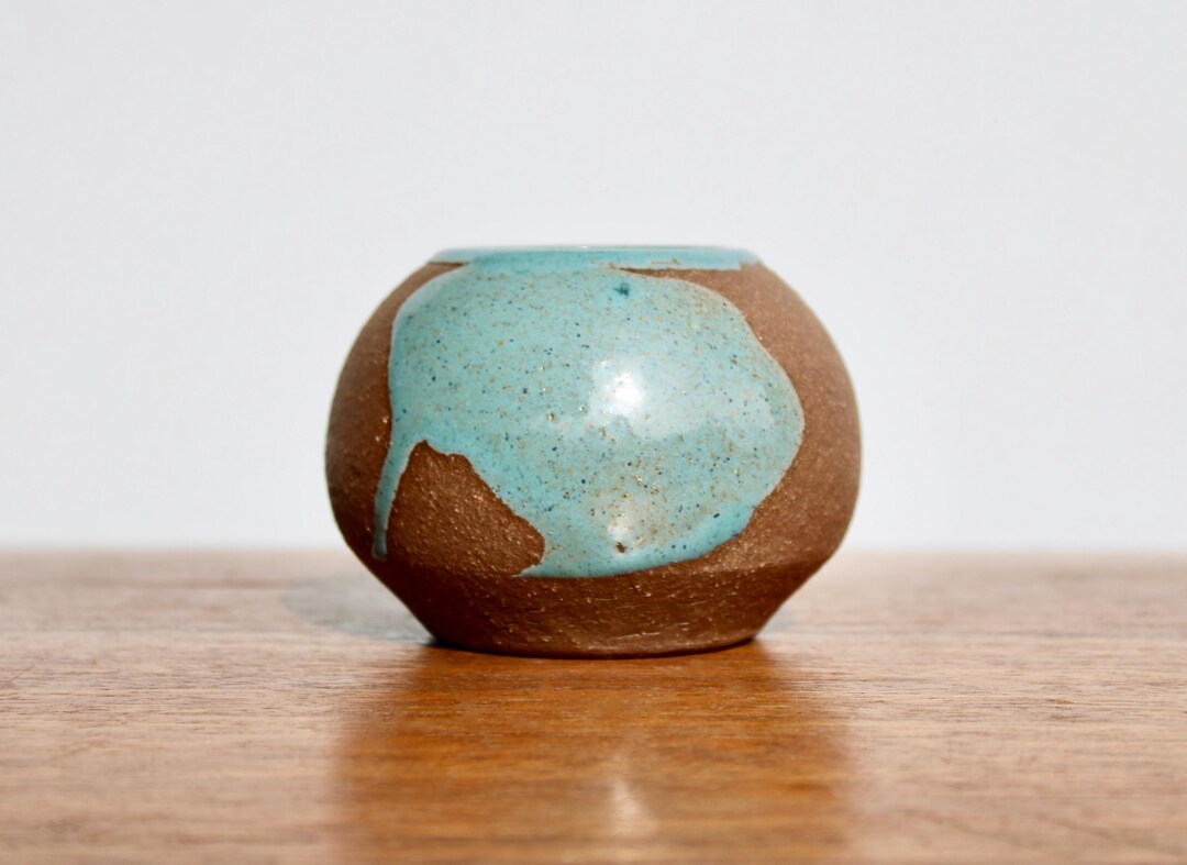 Pepper Pottery Dark Stoneware Vase - Squat Glossy Thick Turquoise ...