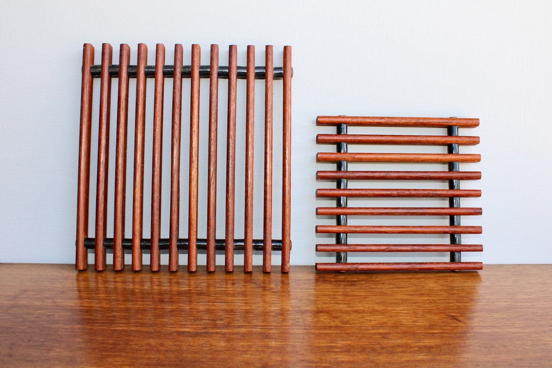 Slatted Modern Teak Woodware Trivet Set - Vintage Danish Modern Trivet ...