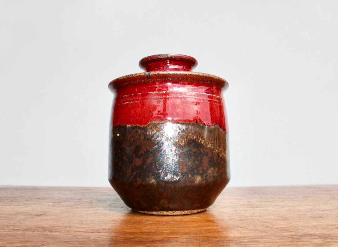 Michael Nowack Studio Pottery 2017 Red & Gunmetal Grey Sugar Bowl or ...