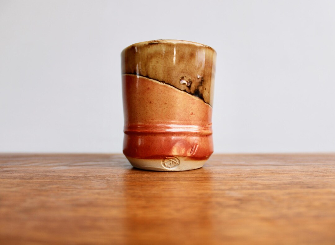 Studio Pottery Yunomi - Combination Orange Shino & Crackle Ash Glazes ...