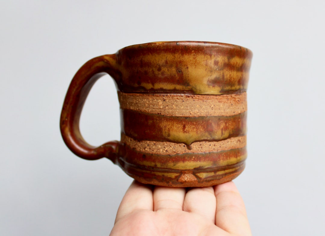 Funky Chunky Vtg Stoneware Studio Arts Mug in Rings of Shaner's Red W ...