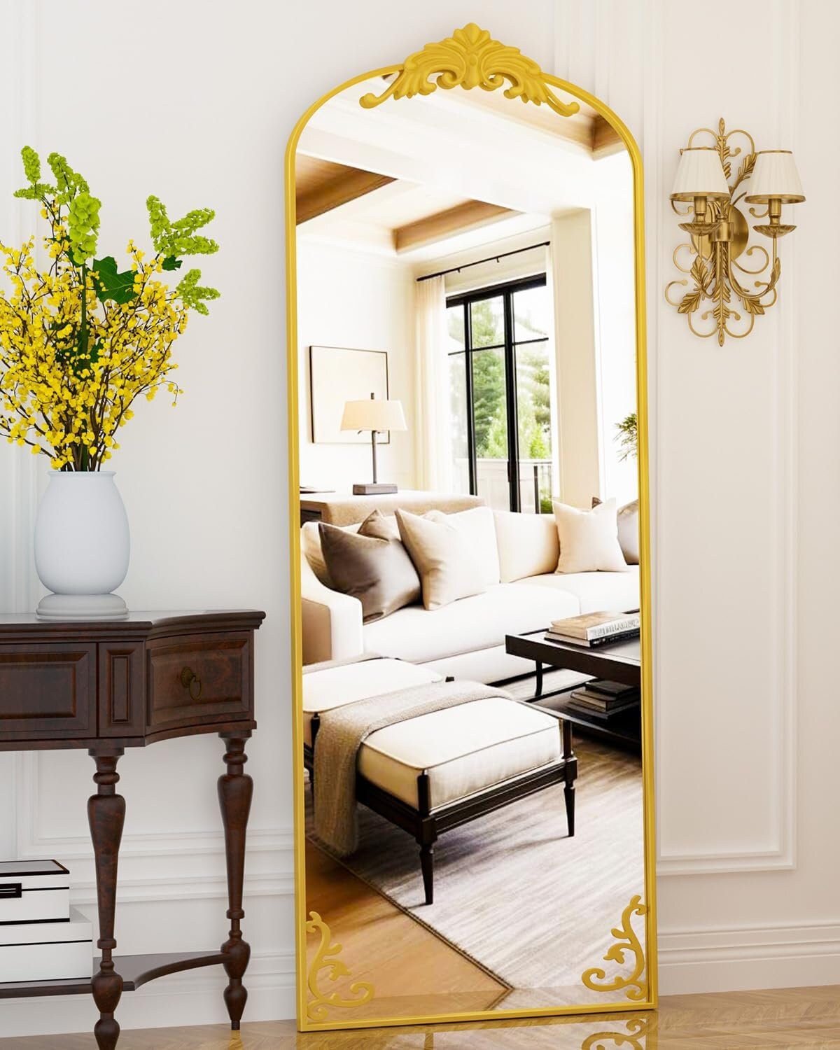 Arched Full Length Mirror, 6421 Floor Mirror Freestanding With Carved ...