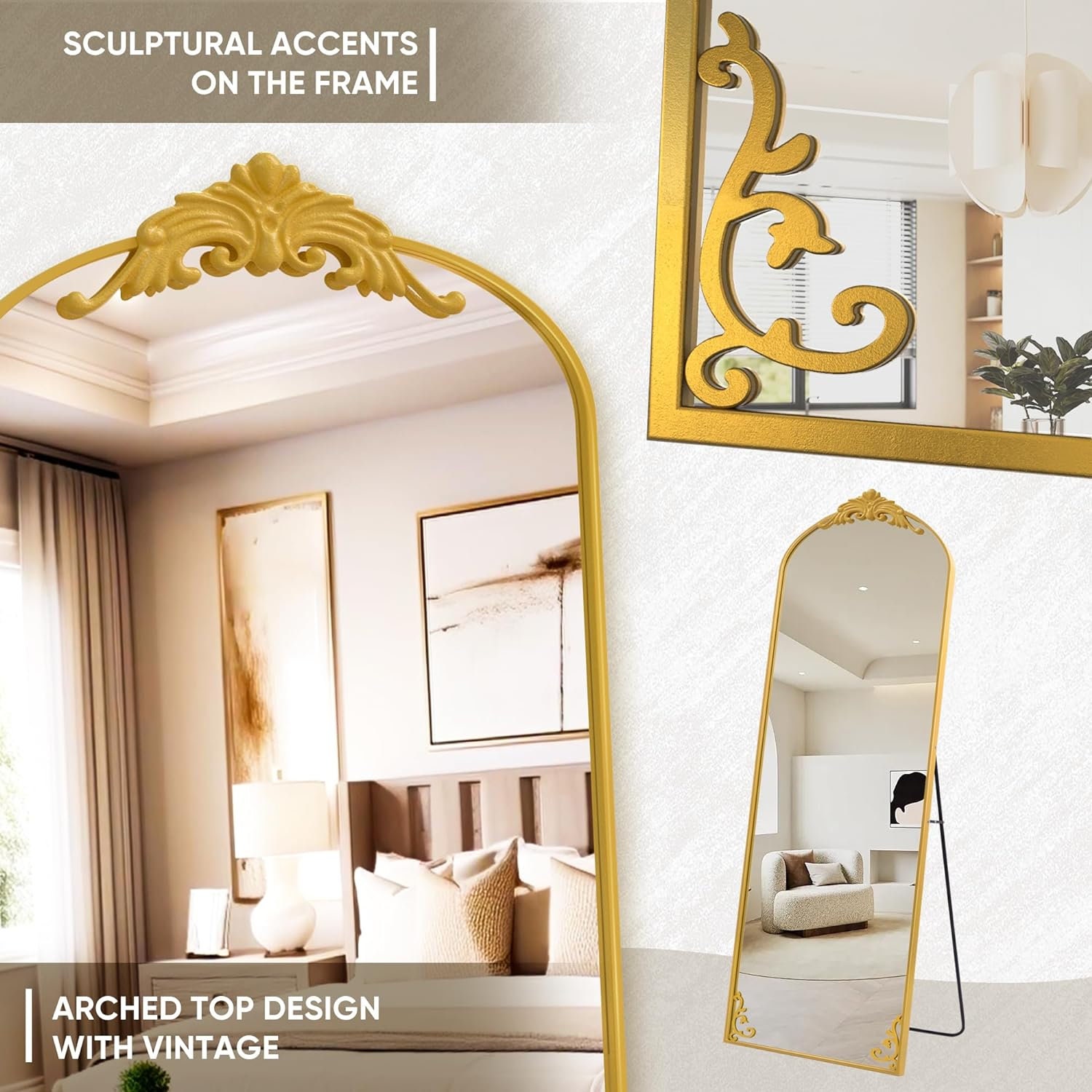 Arched Full Length Mirror, 6421 Floor Mirror Freestanding With Carved ...