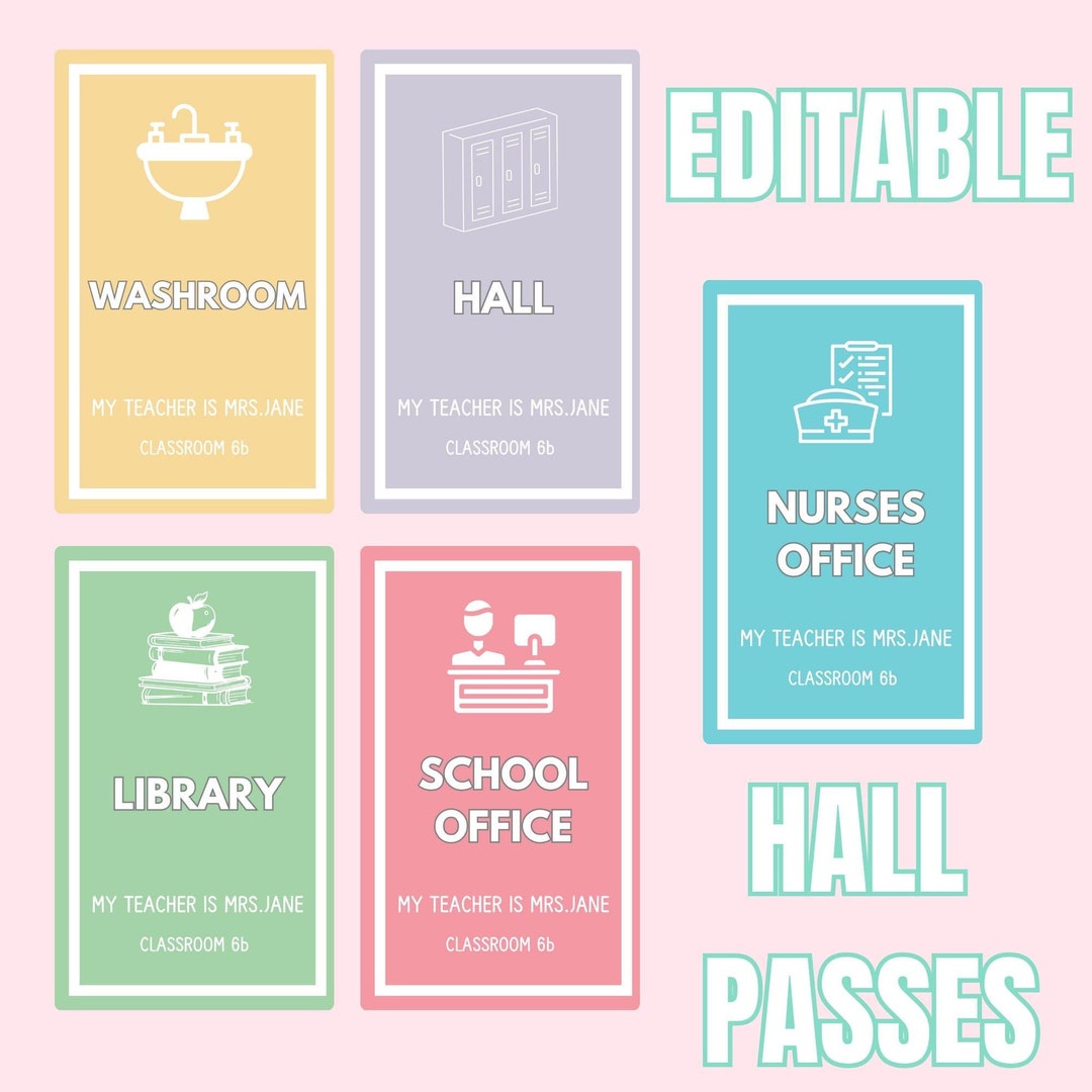 Customizable Digital Teacher Passes – Printable, Editable Hall, Library ...