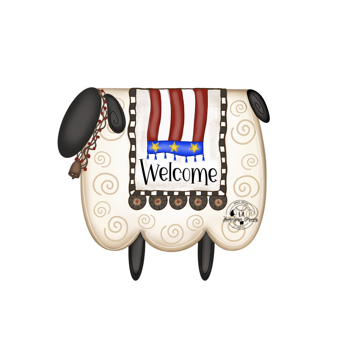 Primitive Folk Art Sheep, Welcome Seasonal, Interchangeable Sign, Door ...