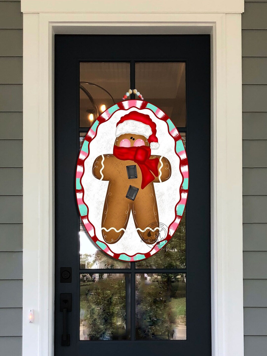 Gingerbread Man Door Hanger Template, Peppermint Santa SVG (digital ...