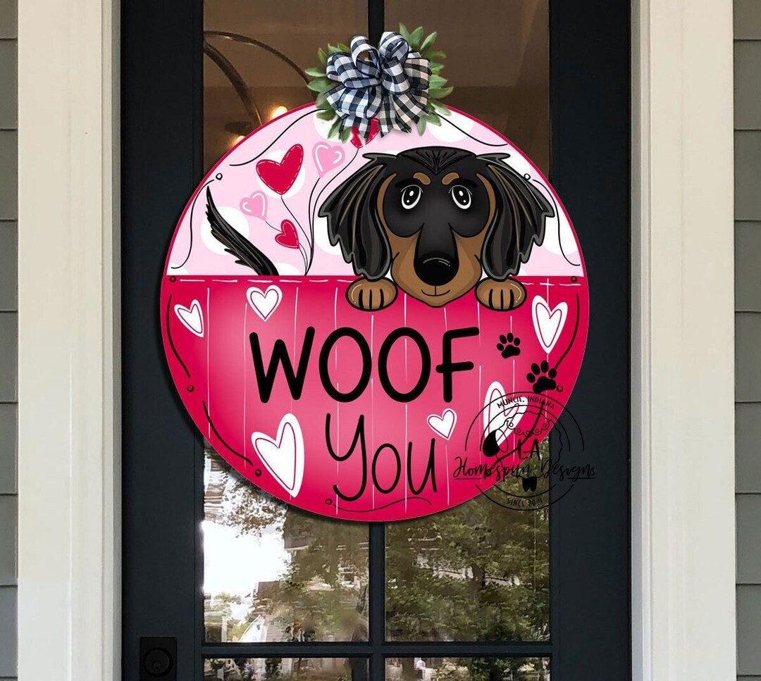 Woof You Dachshund Valentine's Day, SVG, Digital Door Hanger Template ...