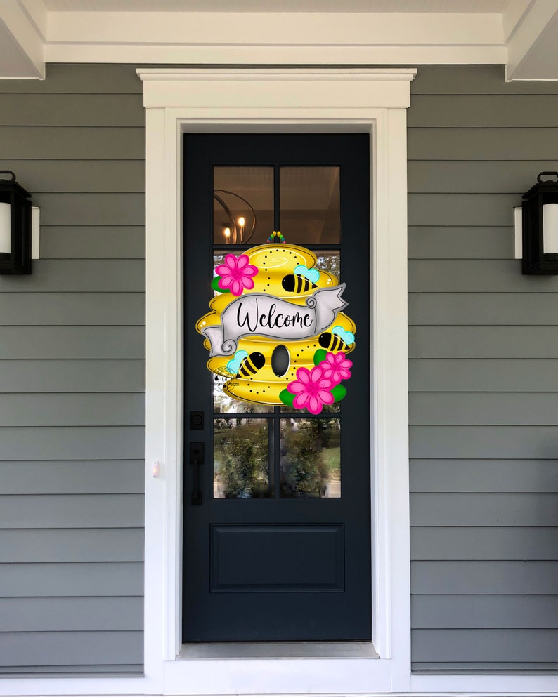 Welcome Bee Hive I Spring I Wooden Door Sign I Outdoor Sign I SVG ...