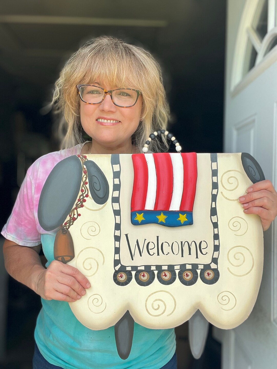 Primitive Folk Art Sheep, Welcome, Seasonal, Interchangeable Sign, Door ...