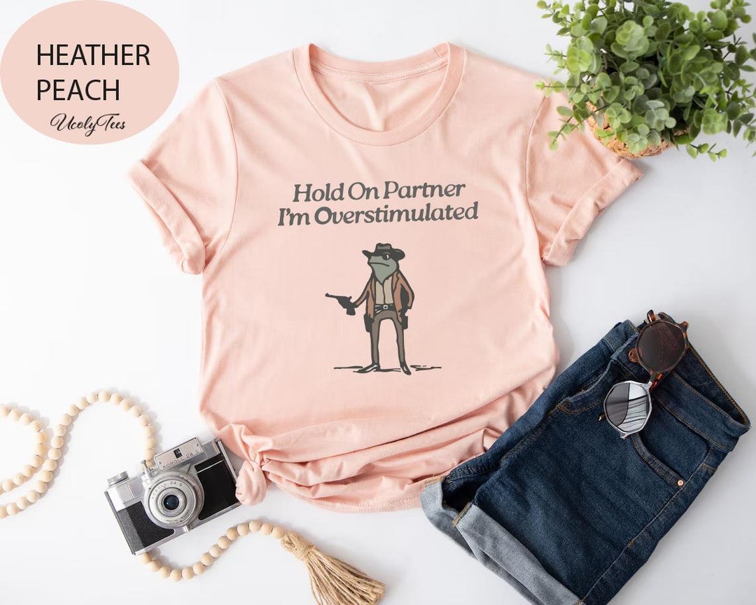 Hold on Partner Im Overstimulated Shirt, Cowboy Frog, Funny Meme Shirt, Funny Gifts for Friend ...