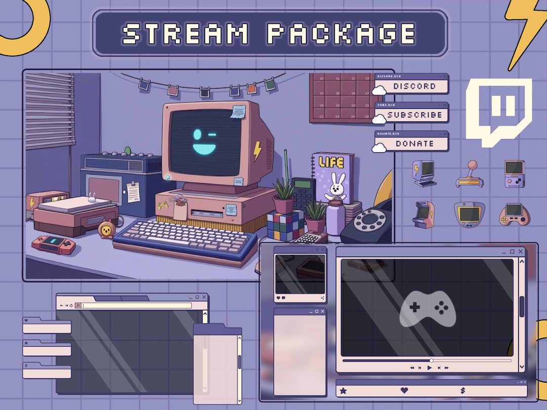 Animated Retro Computer Stream Package - Classic Twitch Stream Overlay ...