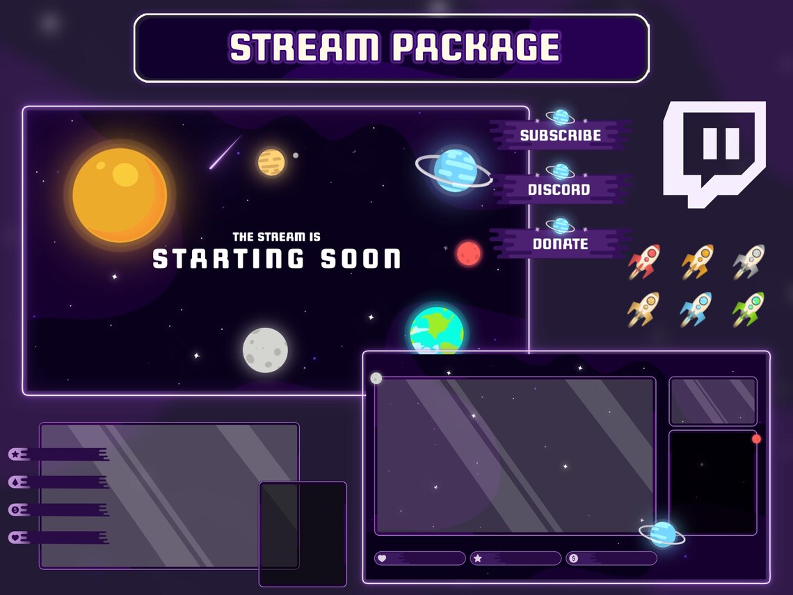 Stream Overlay Package Space- Twitch Stream Overlay- Planets Stream ...
