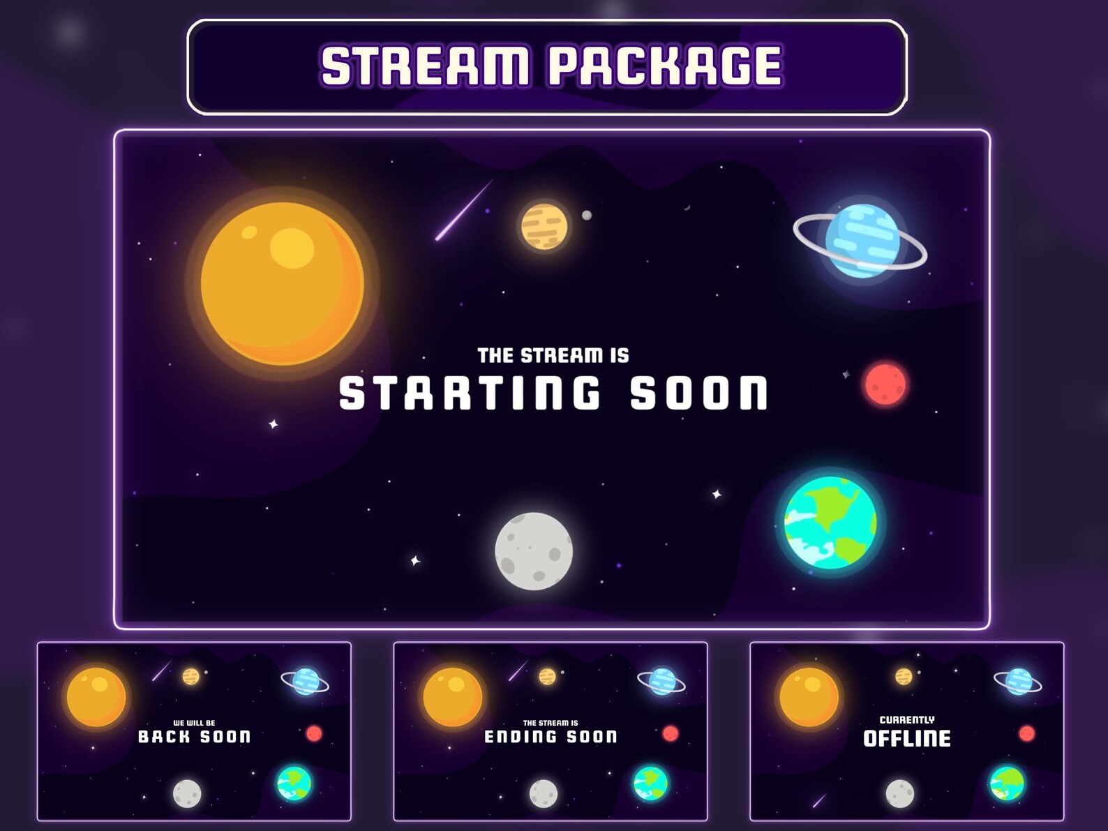 Stream Overlay Package Space- Twitch Stream Overlay- Planets Stream ...