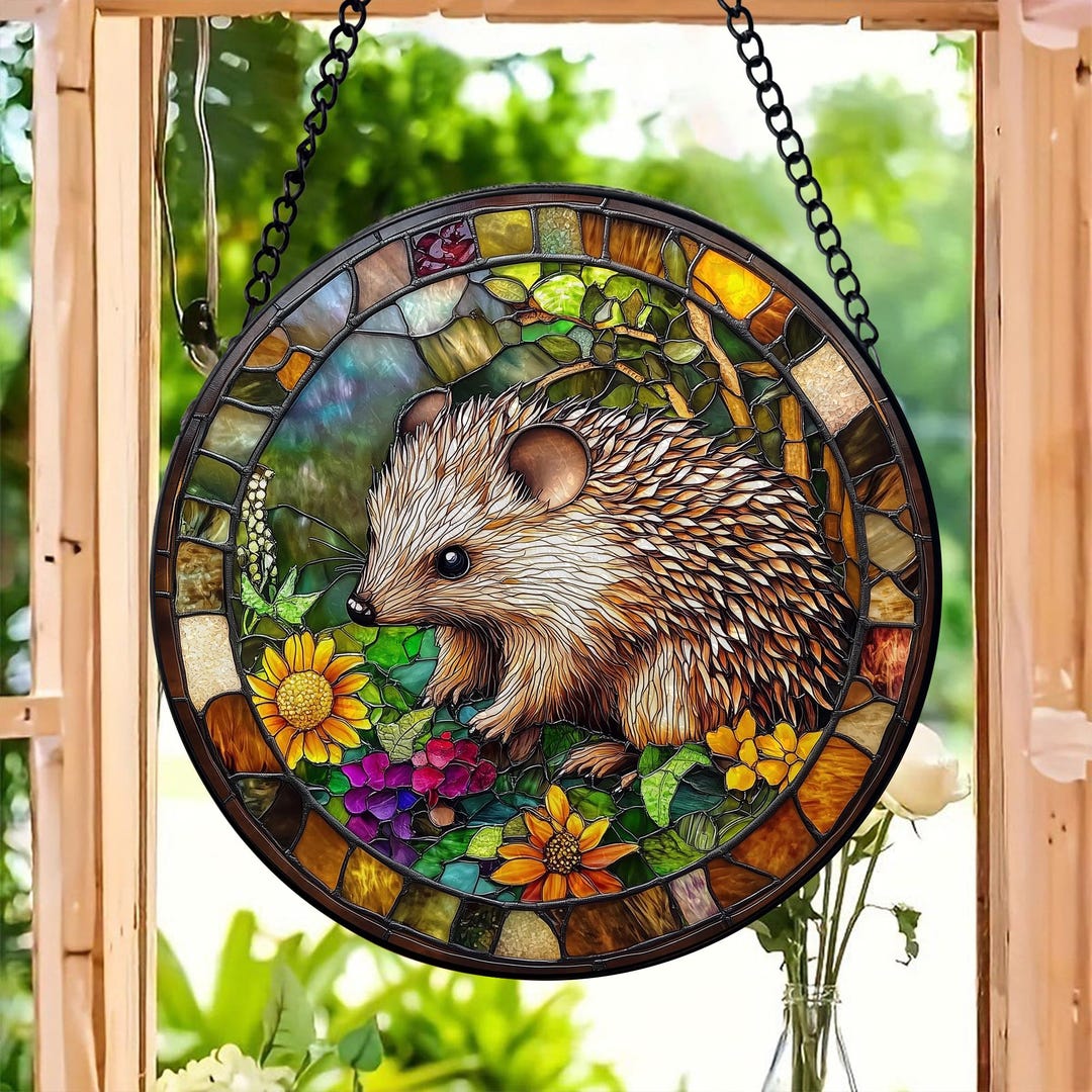 Stained Glass Hedgehog, Hedgehog Glass Suncatcher, Unique Christmas ...