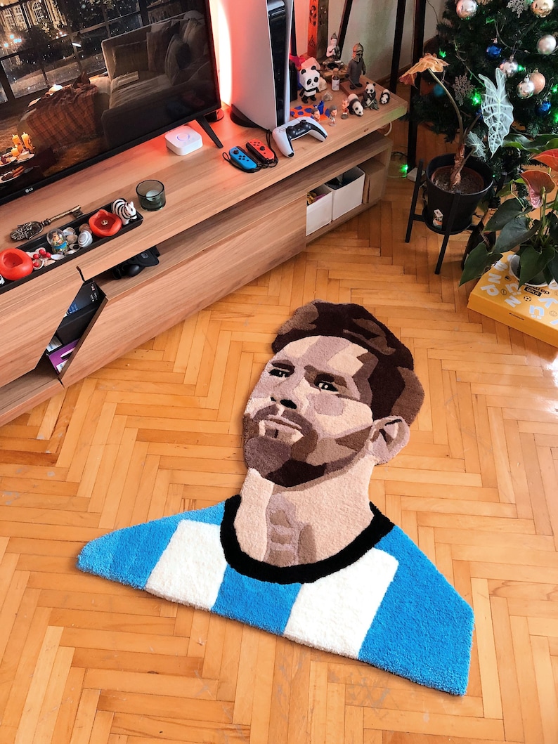 Handmade Lionel Messi Rug – Football Legend Tufted Rug, Acrylic Wall ...
