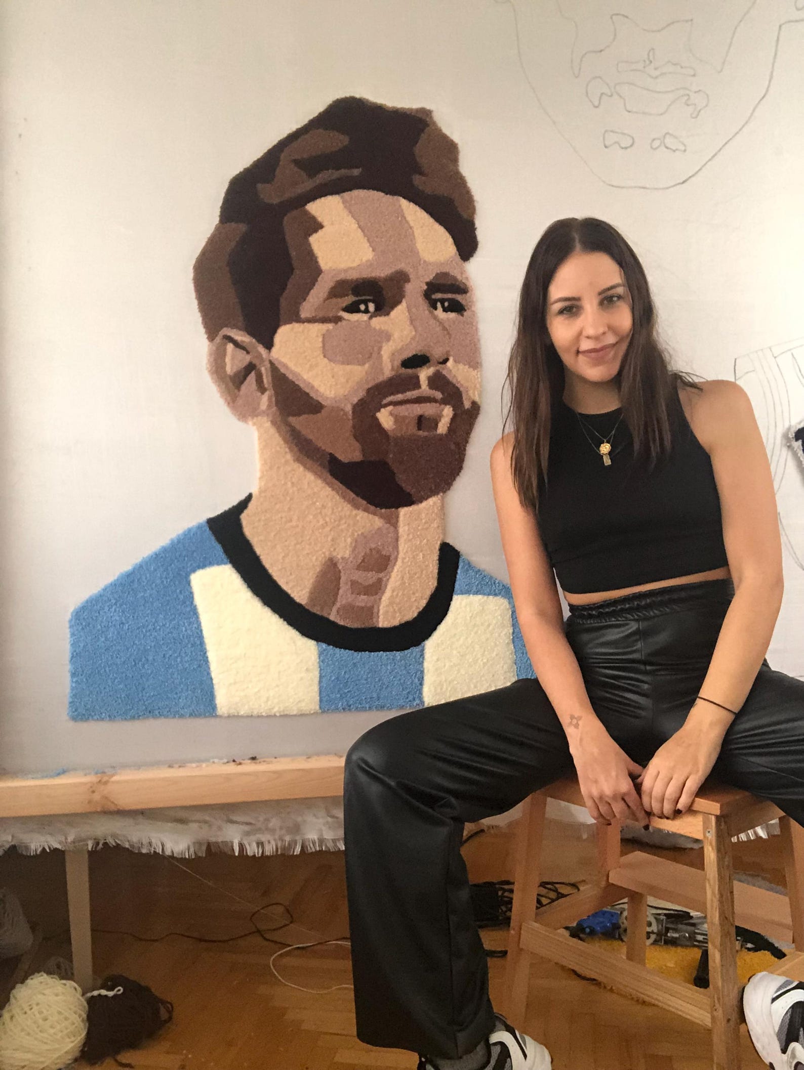 Handmade Lionel Messi Rug – Football Legend Tufted Rug, Acrylic Wall ...