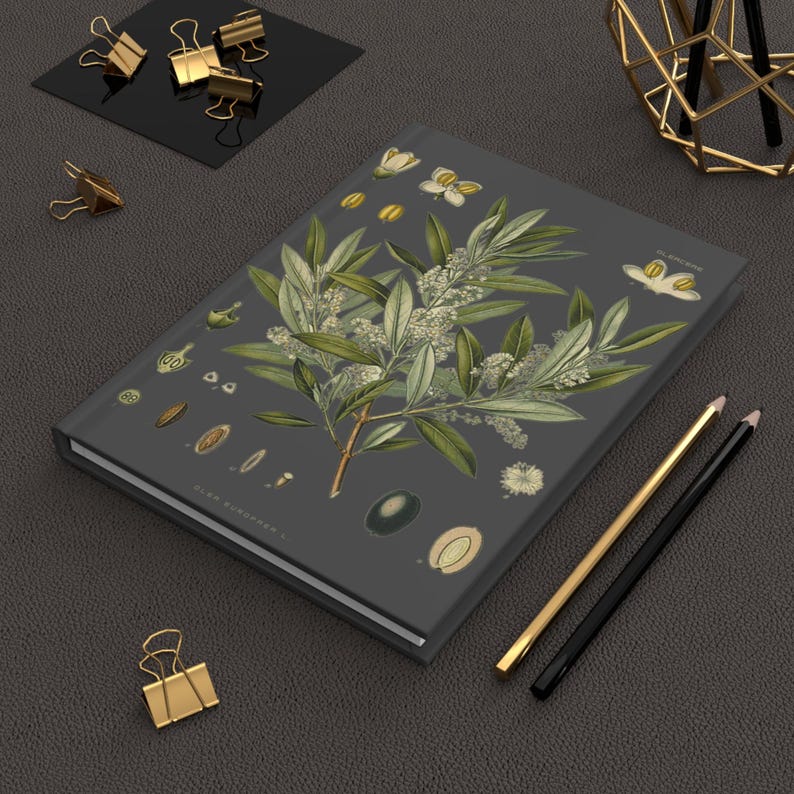 Vintage Olive Tree Journal BLACK, Botanical Hardcover Journal, German ...